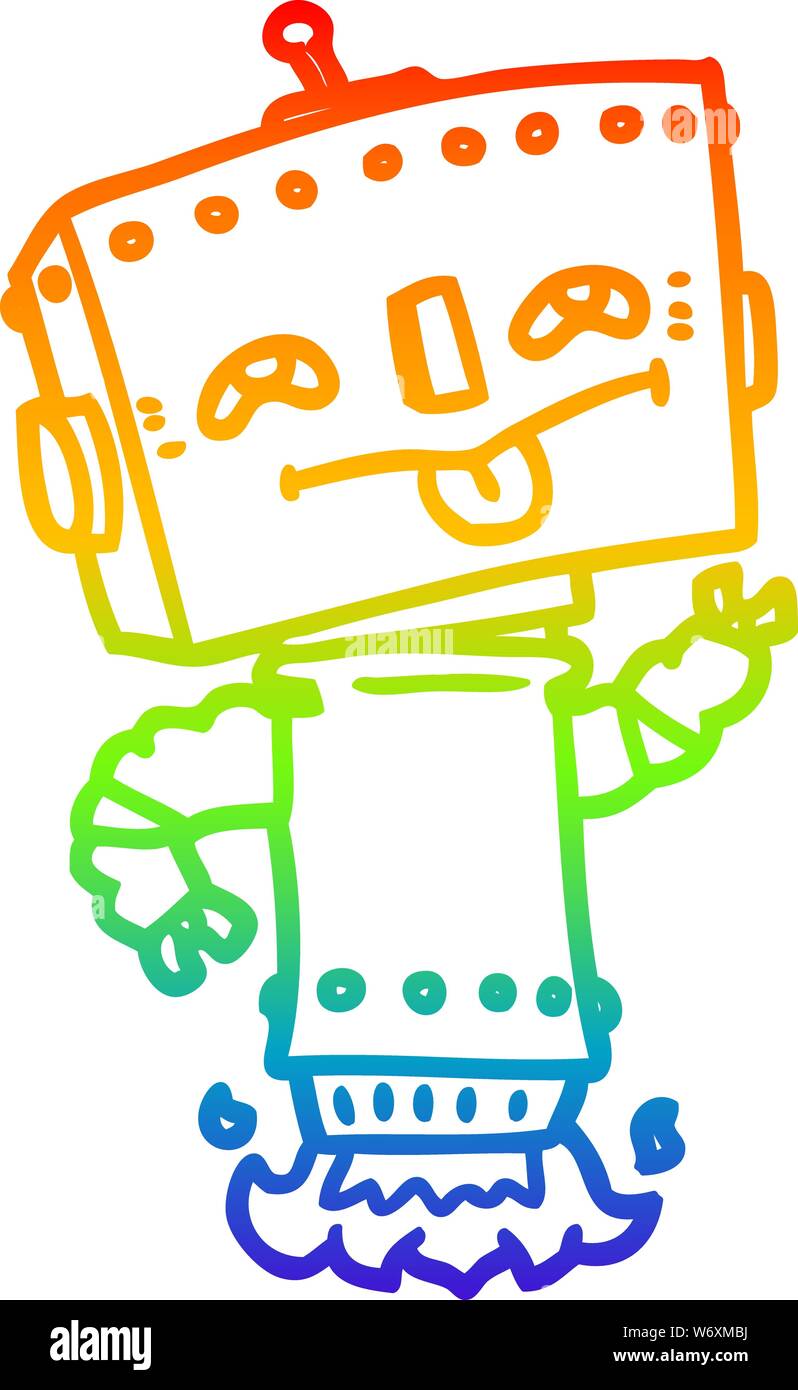 rainbow gradient line drawing of a cartoon robot Stock Vector Image ...