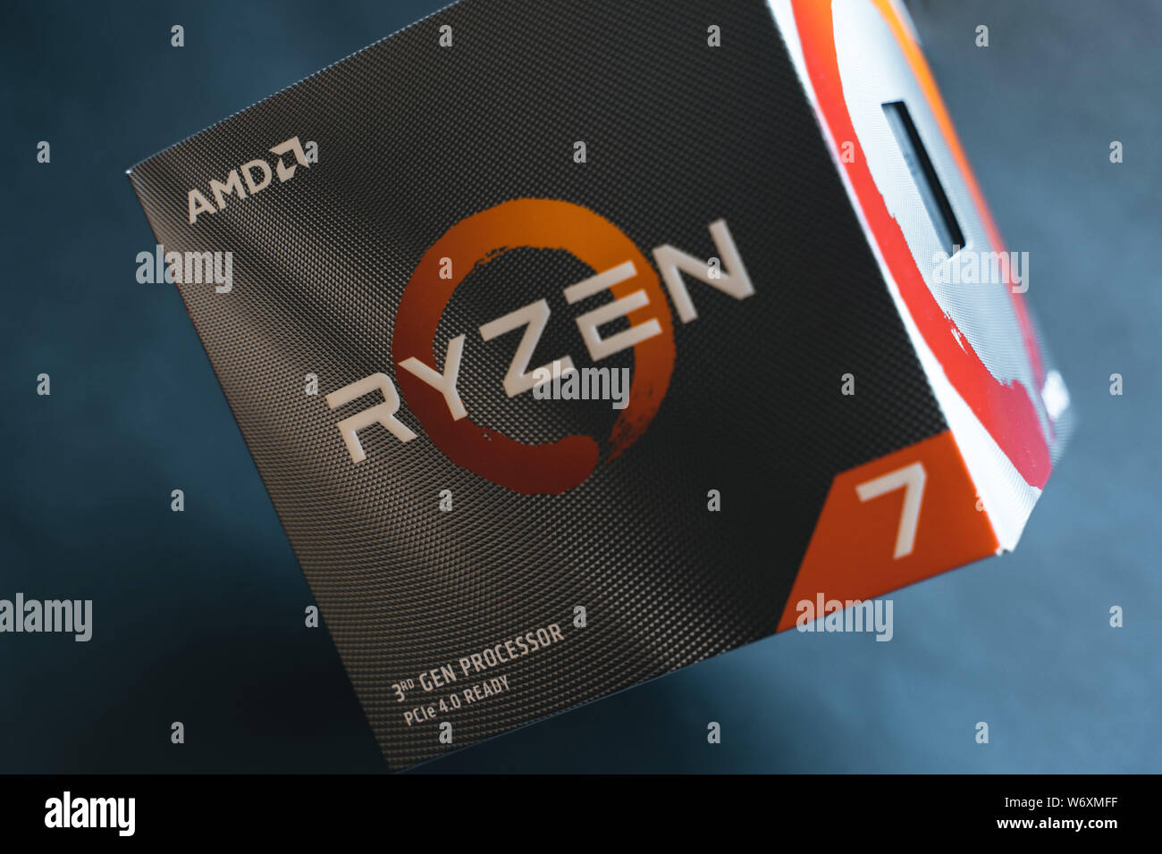 Valencia, Spain - August 3, 2019: AMD Ryzen 3700x processor box. New ...