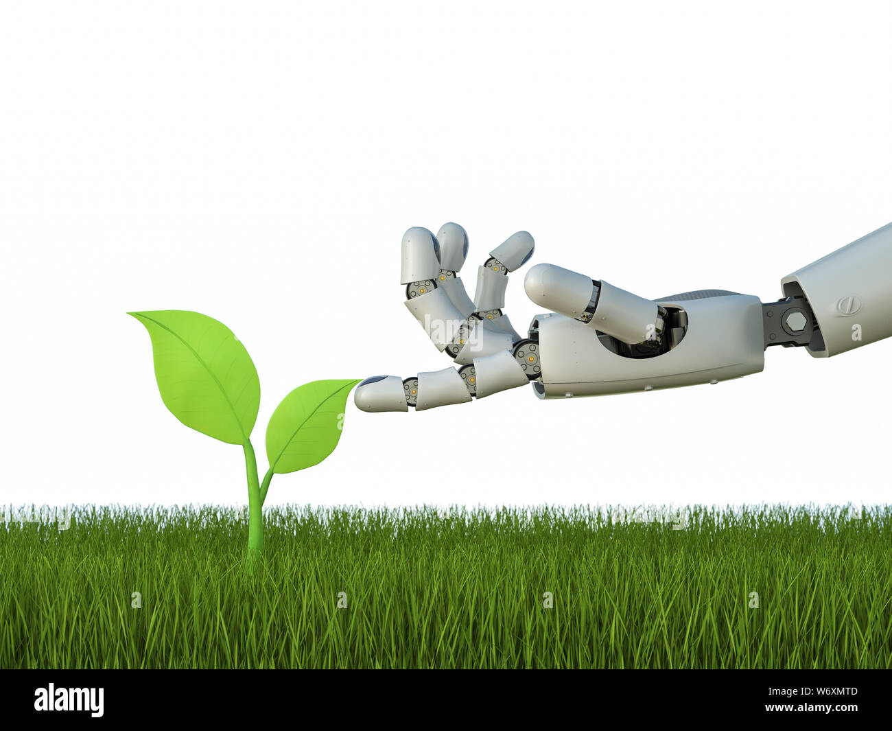 Ecology technology concept with 3d rendering robot arm with green ...