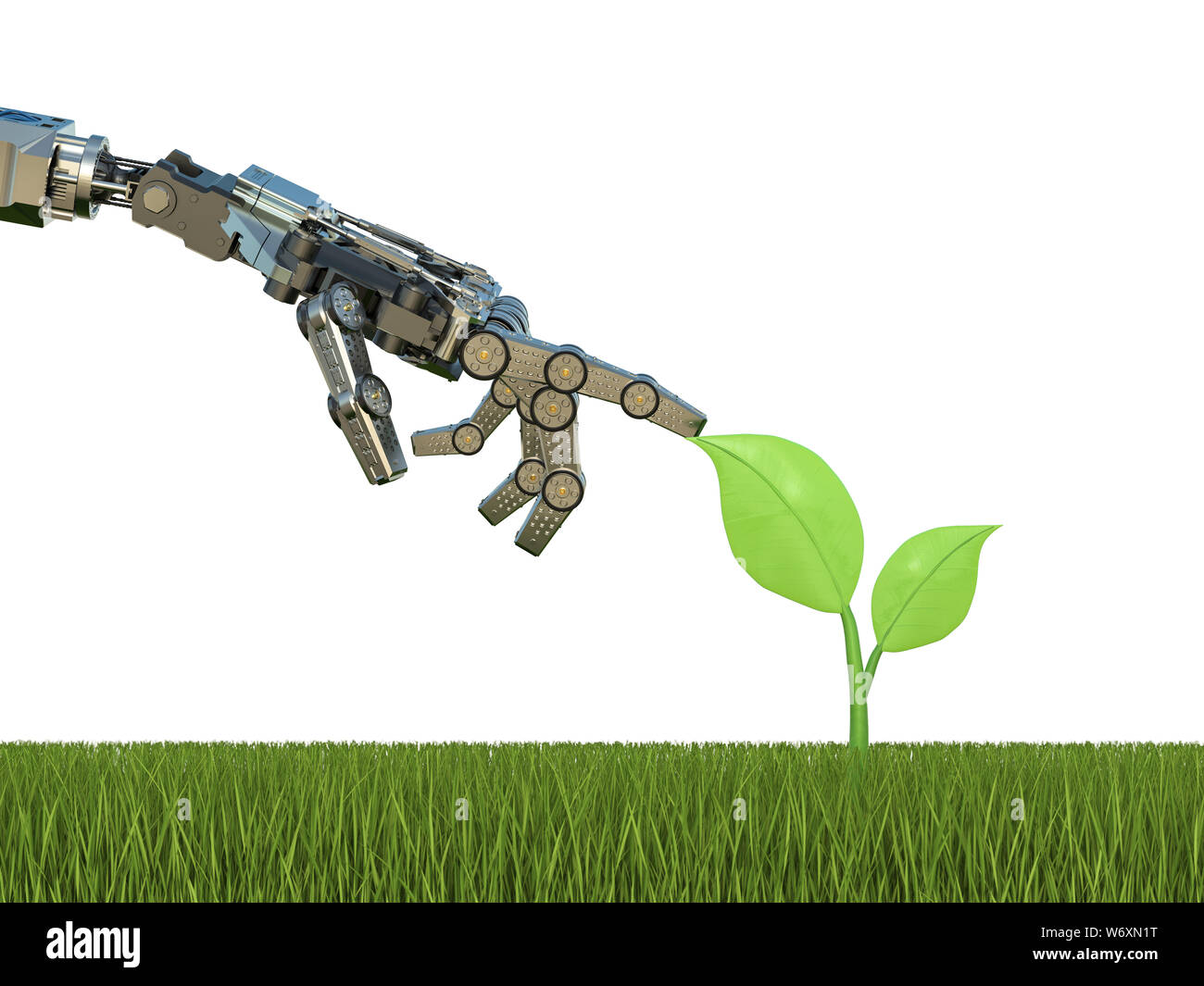 Ecology technology concept with 3d rendering robot arm with green ...