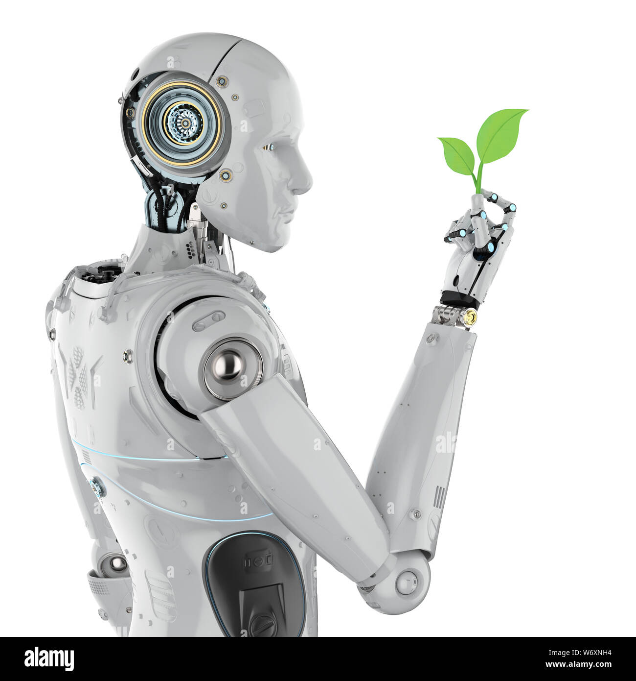 Ecology technology concept with 3d rendering robot arm with green ...