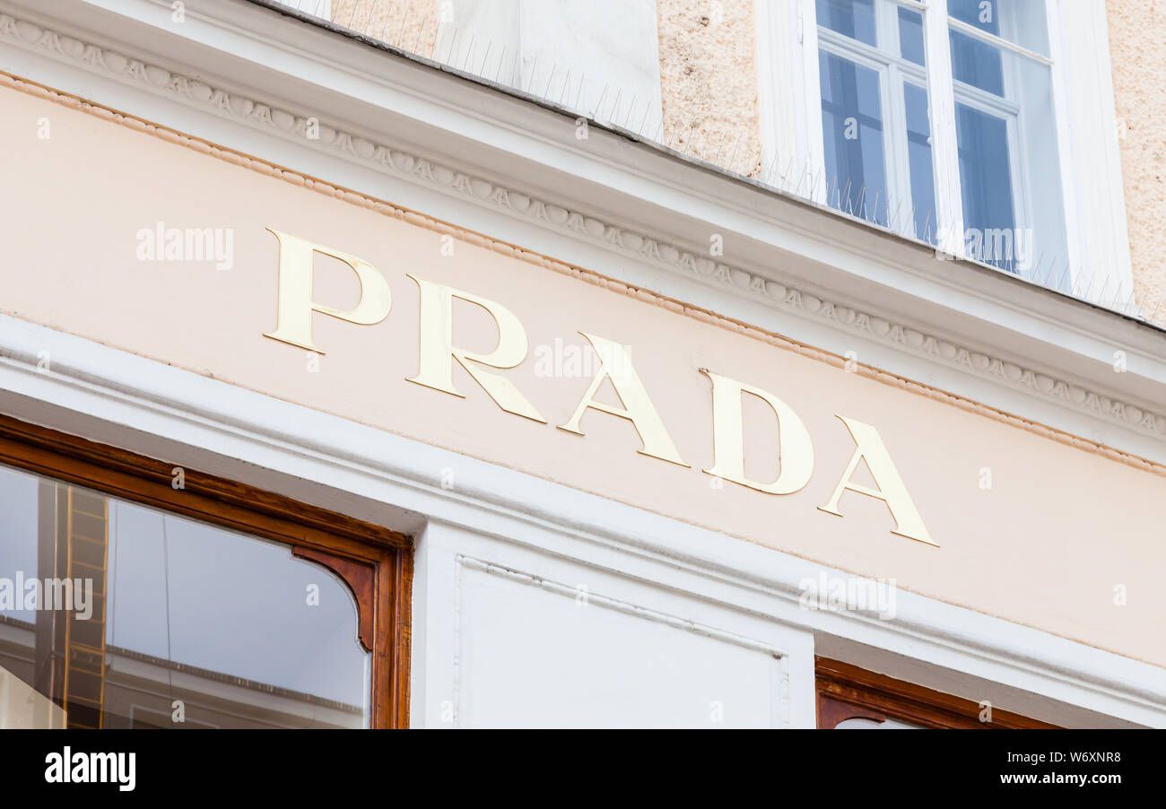 The Prada nameplate outside a shop in Salzburg, Austria. Prada is an ...