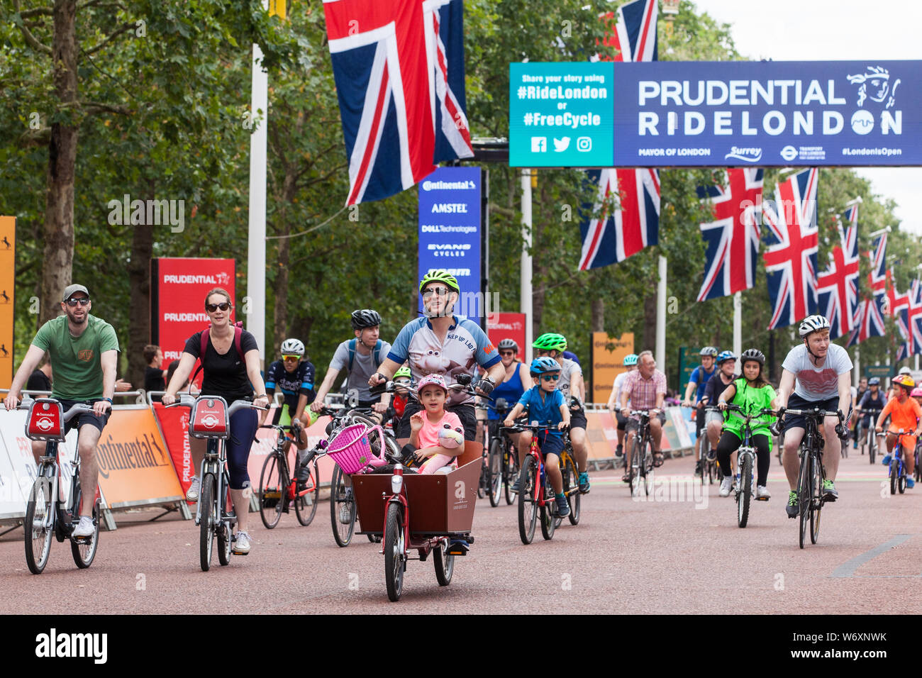 London, UK. 3 August, 2019. More than 70,000 riders of all ages and ...