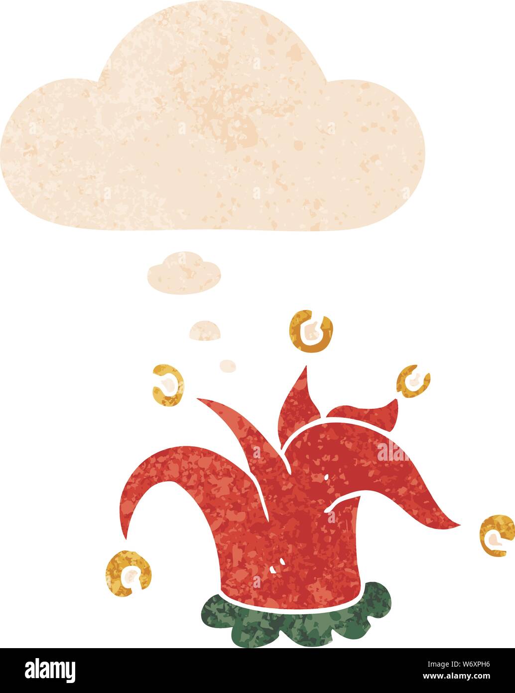 cartoon jester hat with thought bubble in grunge distressed retro ...