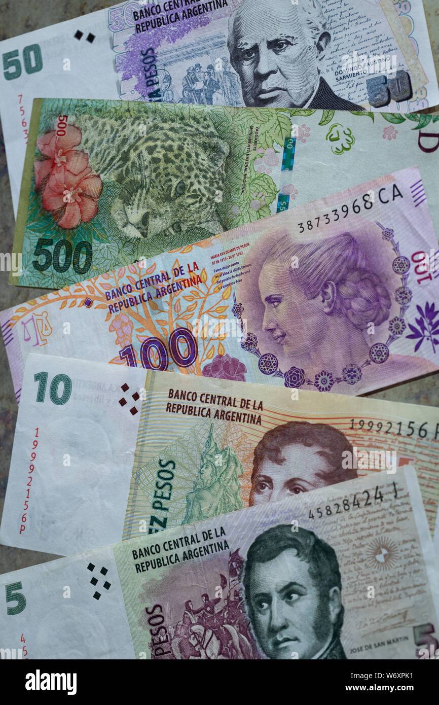 Argentinian peso, various banknotes. Vertical picture Stock Photo - Alamy