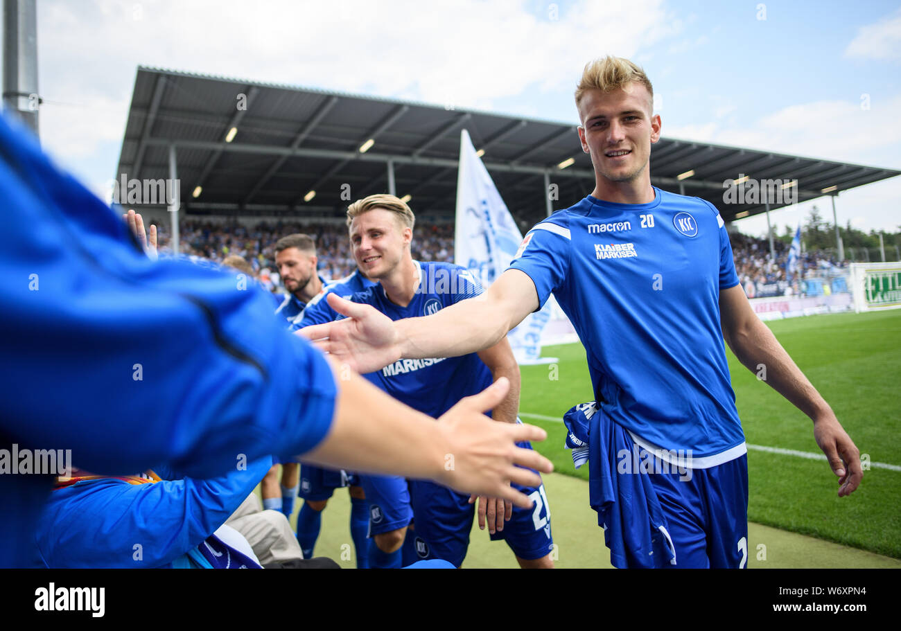 Karlsruhe, Deutschland. 03rd Aug, 2019. Alexander Groiss (KSC) after ...