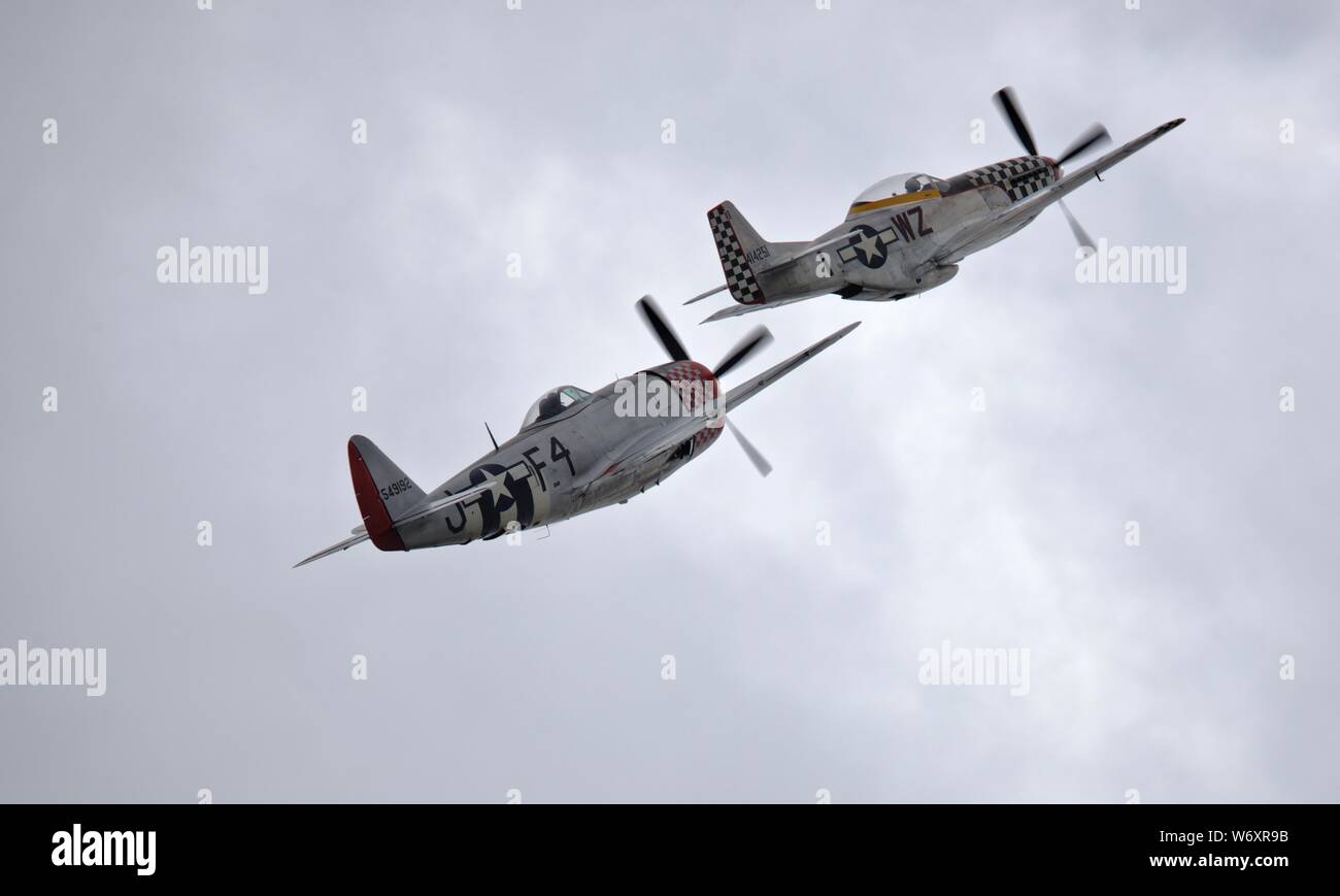 Republic P-47D Thunderbolt (G-THUN) flying in formation with a North ...