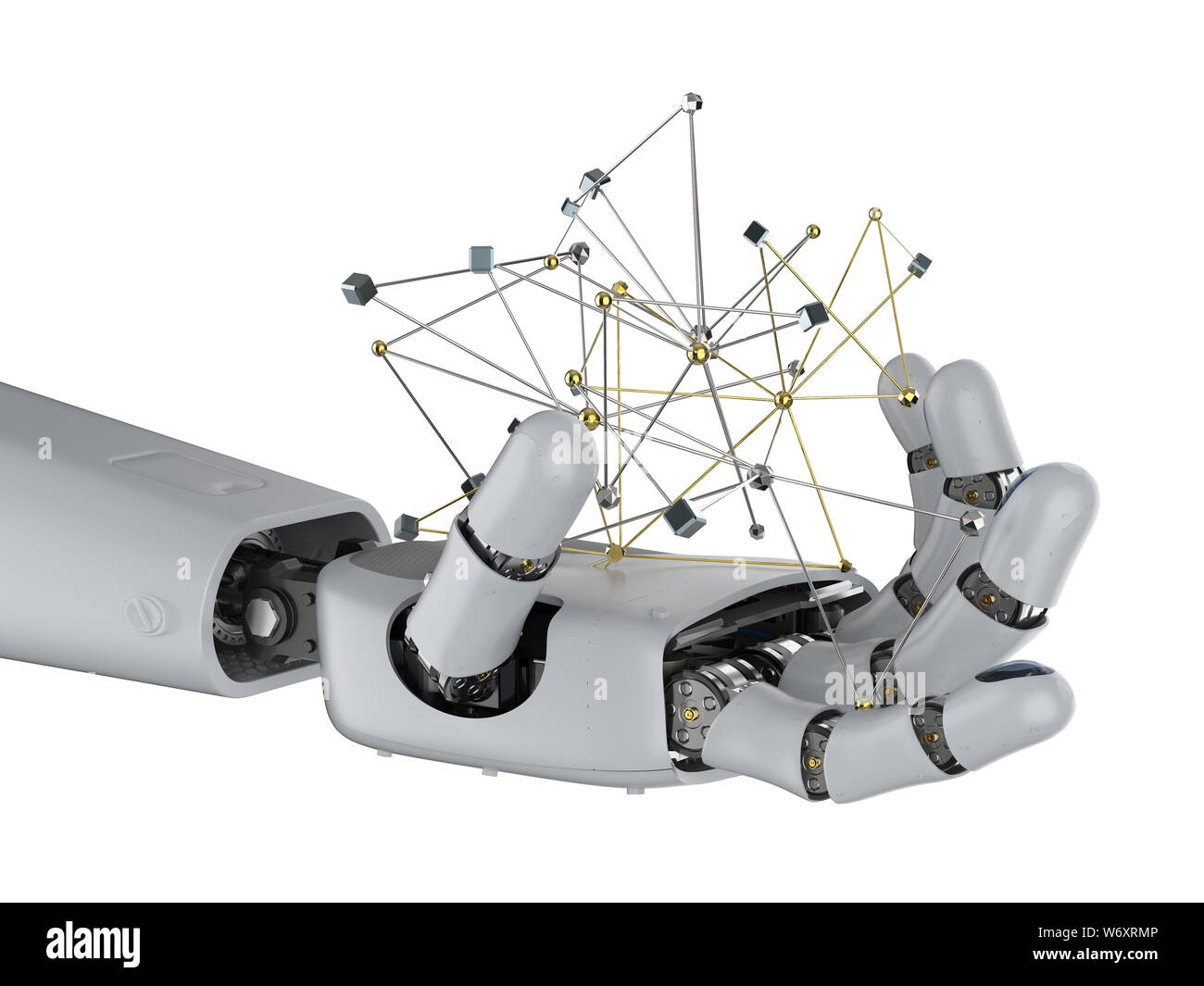 Technology connection concept with 3d rendering robot hand holding ...
