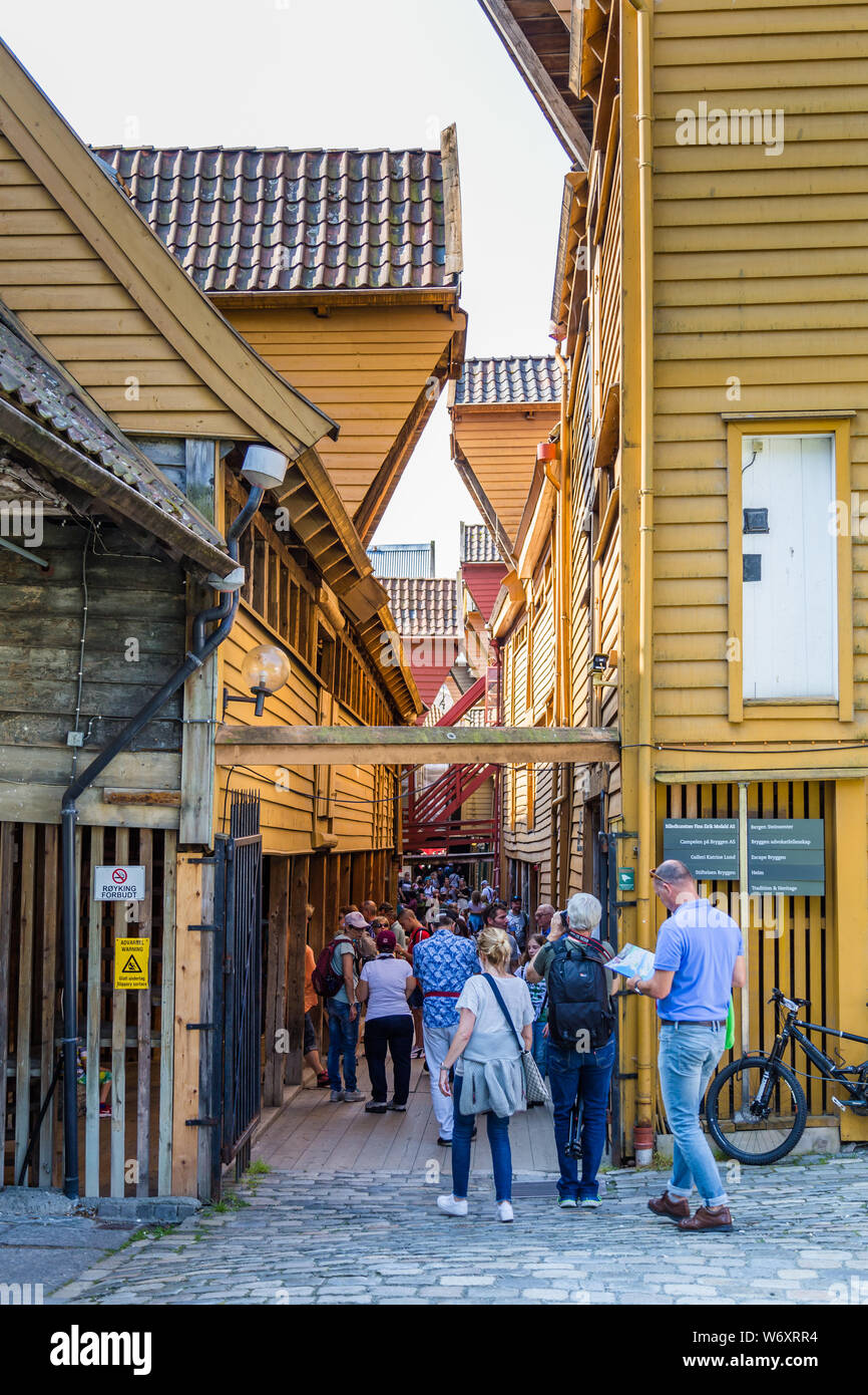 Bergen, Norway, Scandinavia - July 30, 2019: Historical buildings in ...