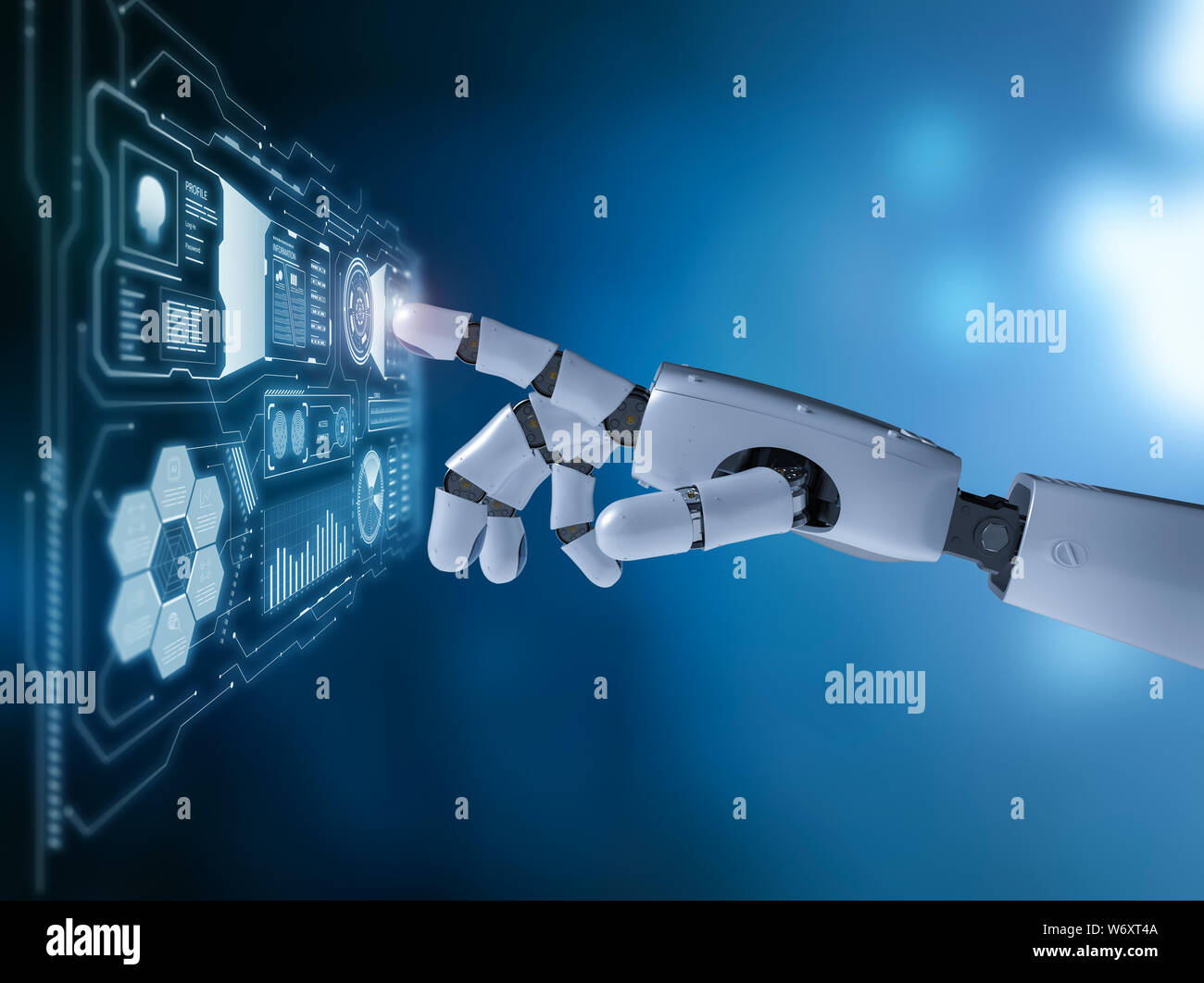 3d rendering robot working with hud or graphic display Stock Photo - Alamy