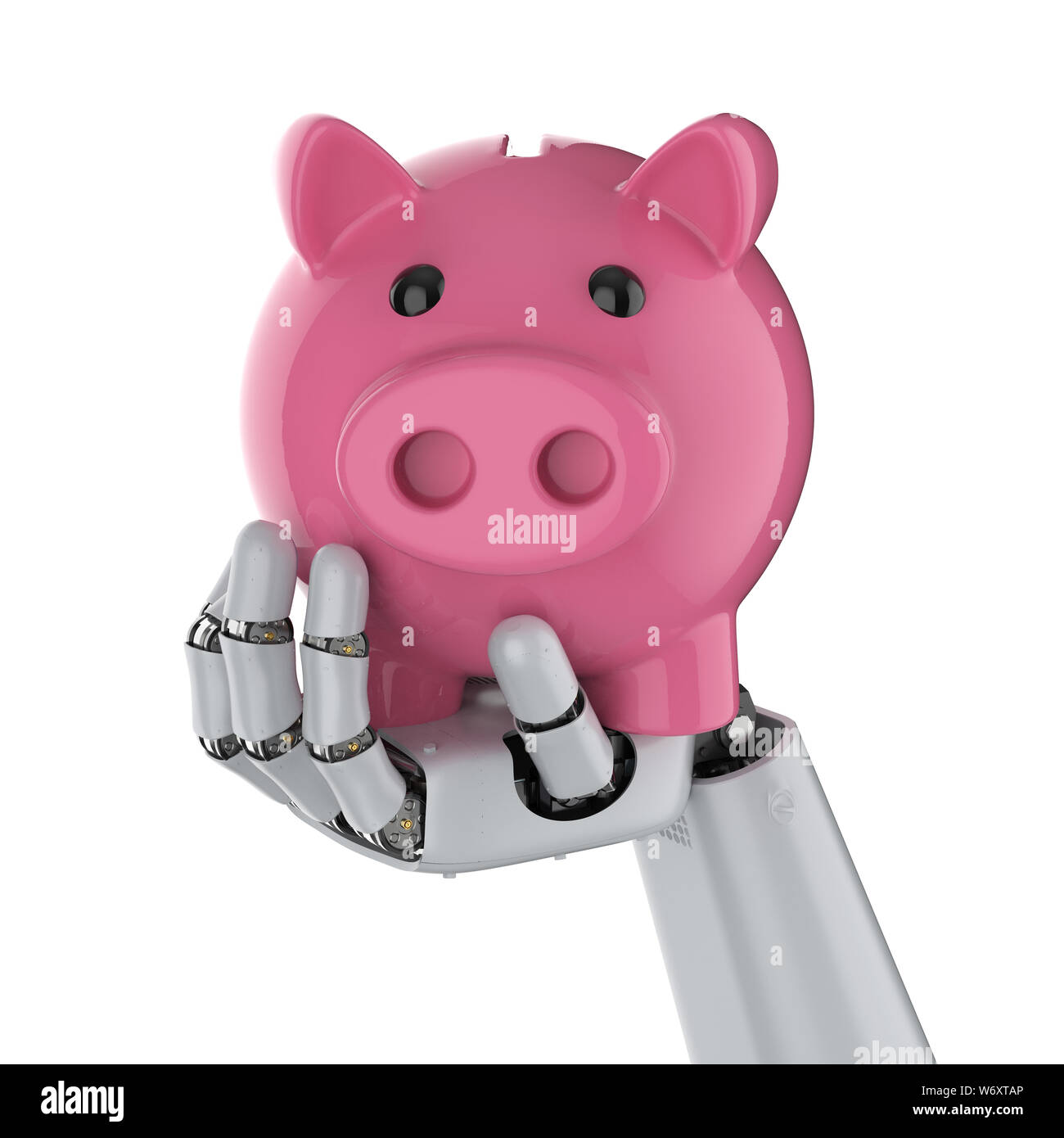 Financial technology concept with 3d rendering cyborg hand holding ...
