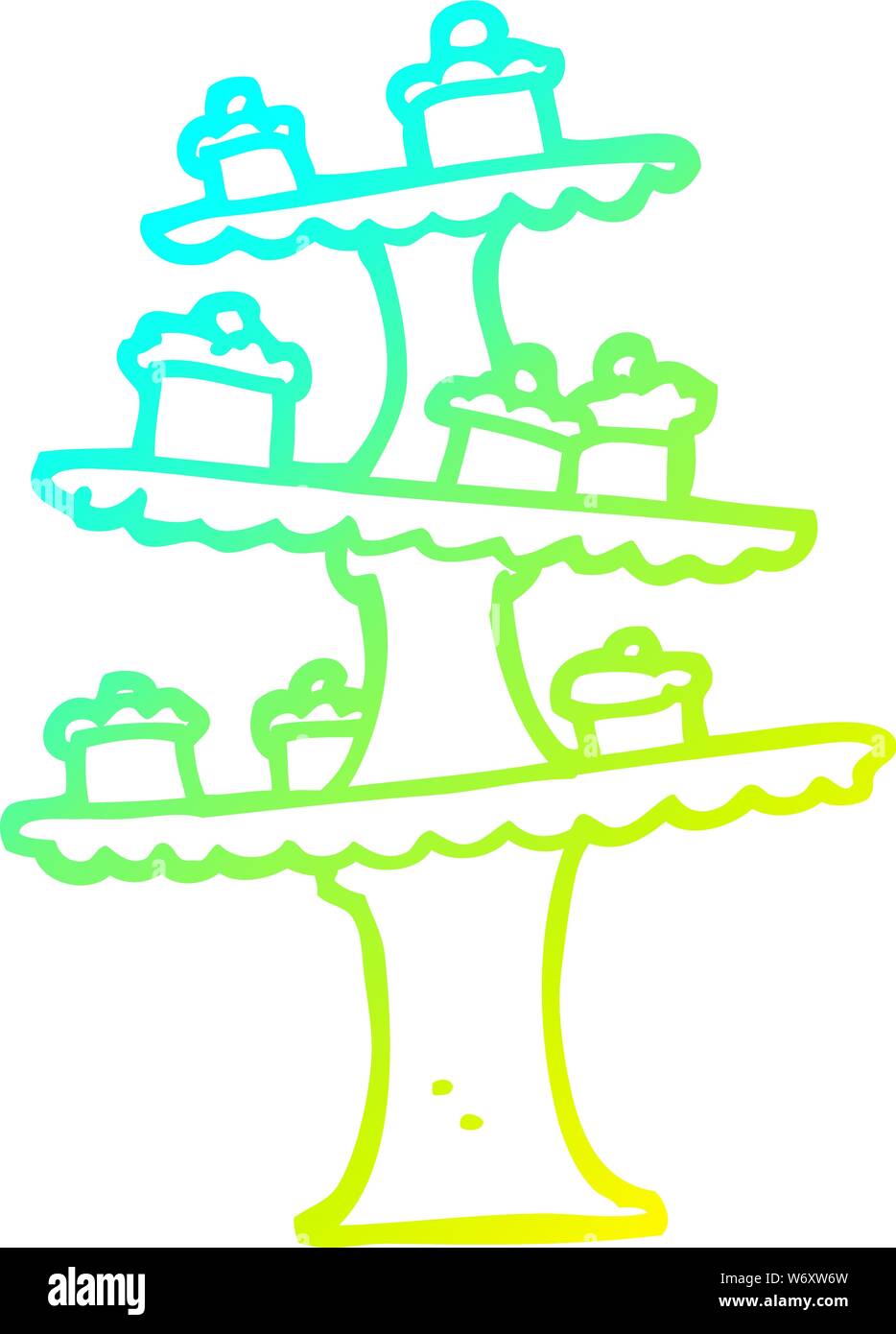 cold gradient line drawing of a cartoon cake stand Stock Vector Image ...