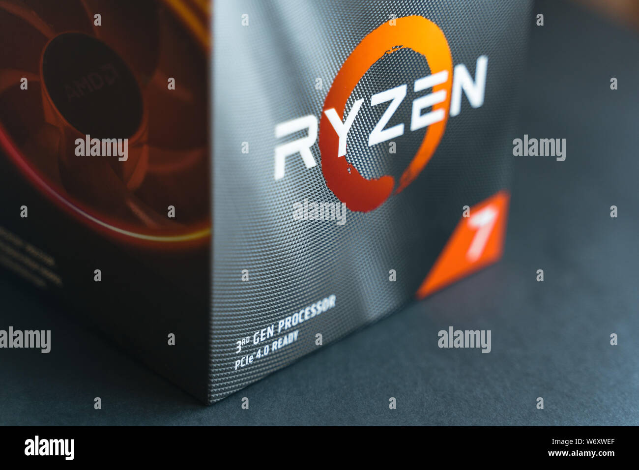 Valencia, Spain - August 3, 2019: AMD Ryzen 3700x processor box. New ...