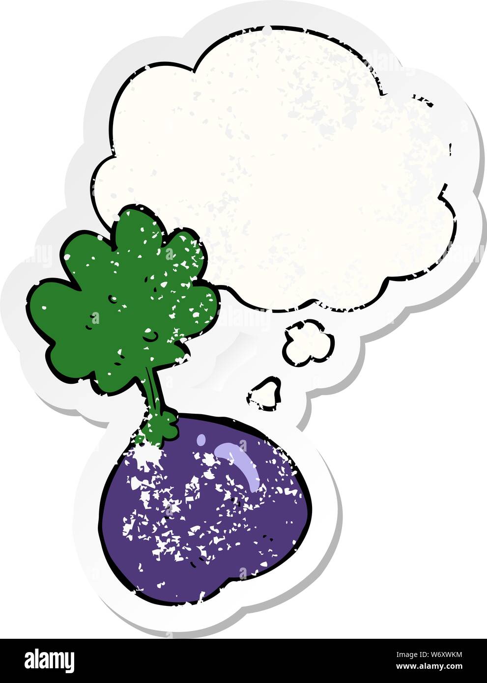 cartoon vegetable with thought bubble as a distressed worn sticker ...