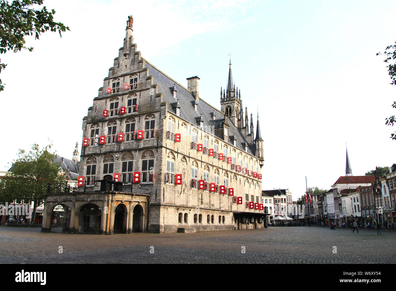 Ancient city hall on the market square of the town of Gouda in The ...