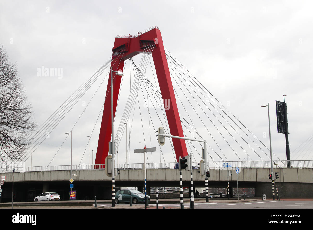 Red ,colored ,Bridge ,called ,Willemsbrug ,river, Nieuwe Maas, connect ...