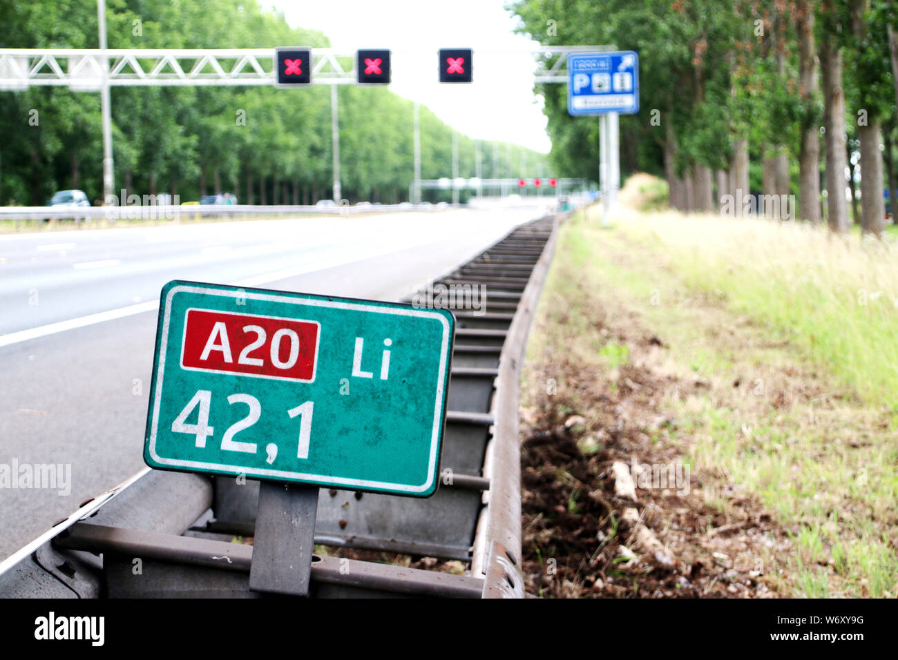 Speed and distancee sign at motorway A20 at 42,1 left where speed is in ...