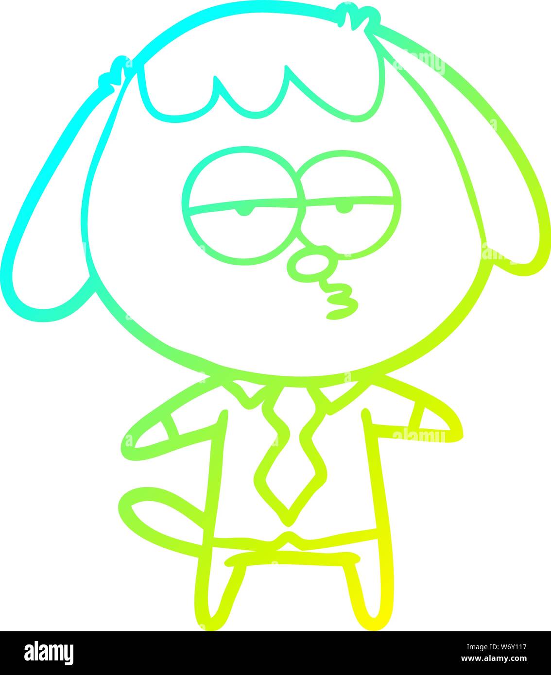 cold gradient line drawing of a cartoon bored dog in office clothes ...
