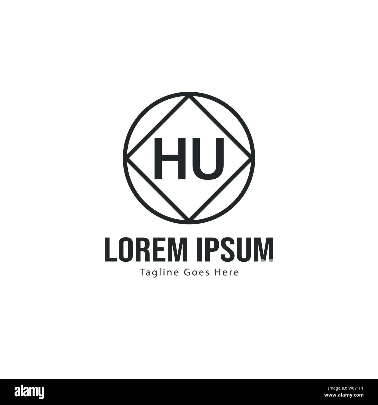 Initial HU logo template with modern frame. Minimalist HU letter logo ...
