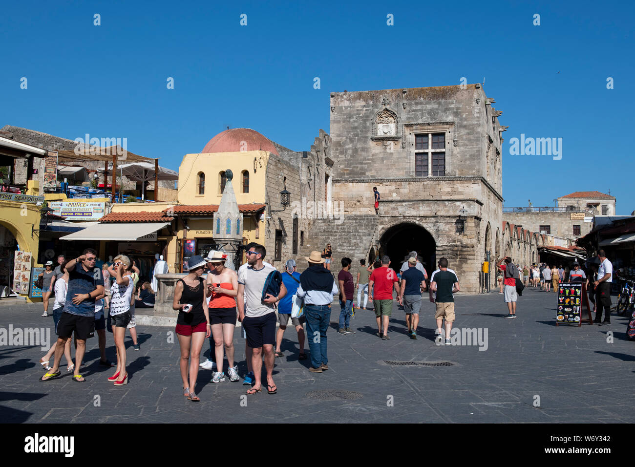 Greece, Rhodes, the largest of the Dodecanese islands. Medieval Old ...