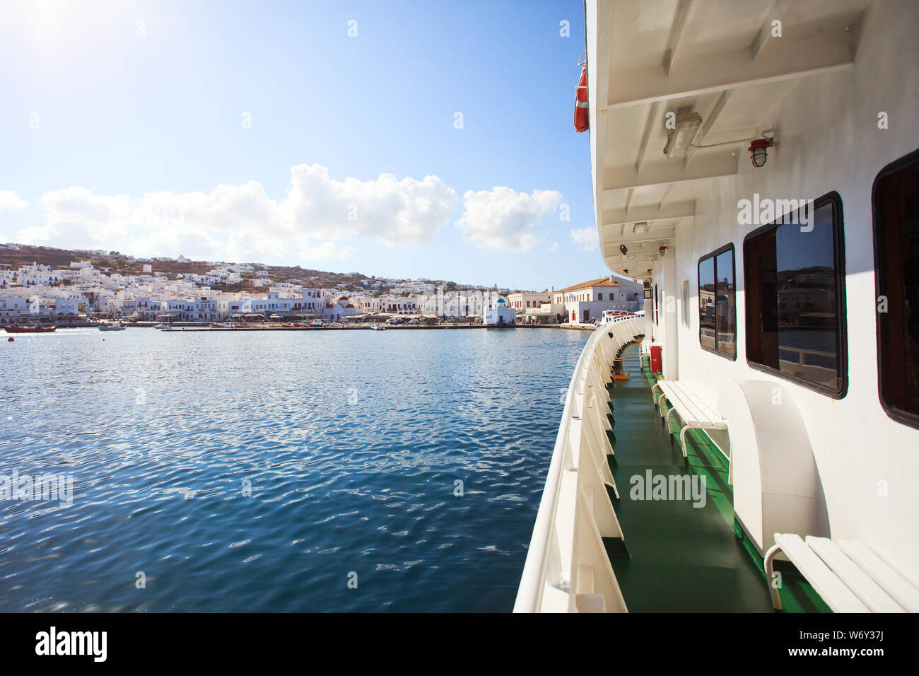 View from Greek ferry with a view of Mykonos city Stock Photo - Alamy