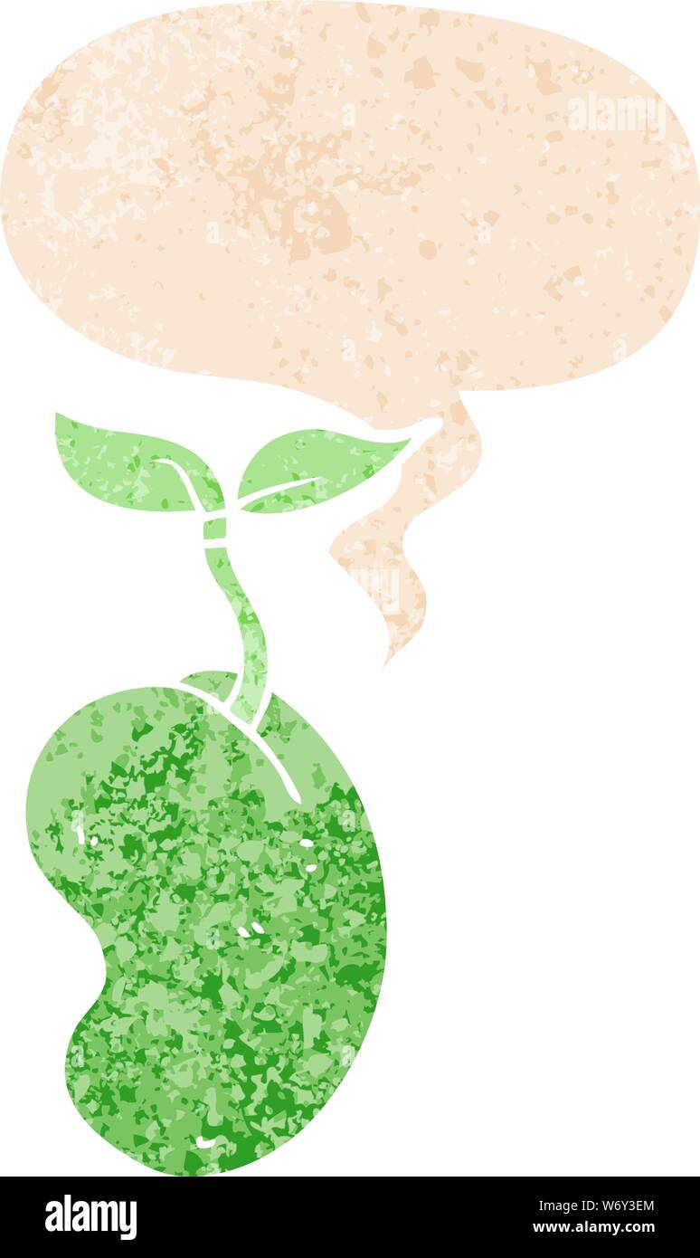 cartoon sprouting seed with speech bubble in grunge distressed retro ...