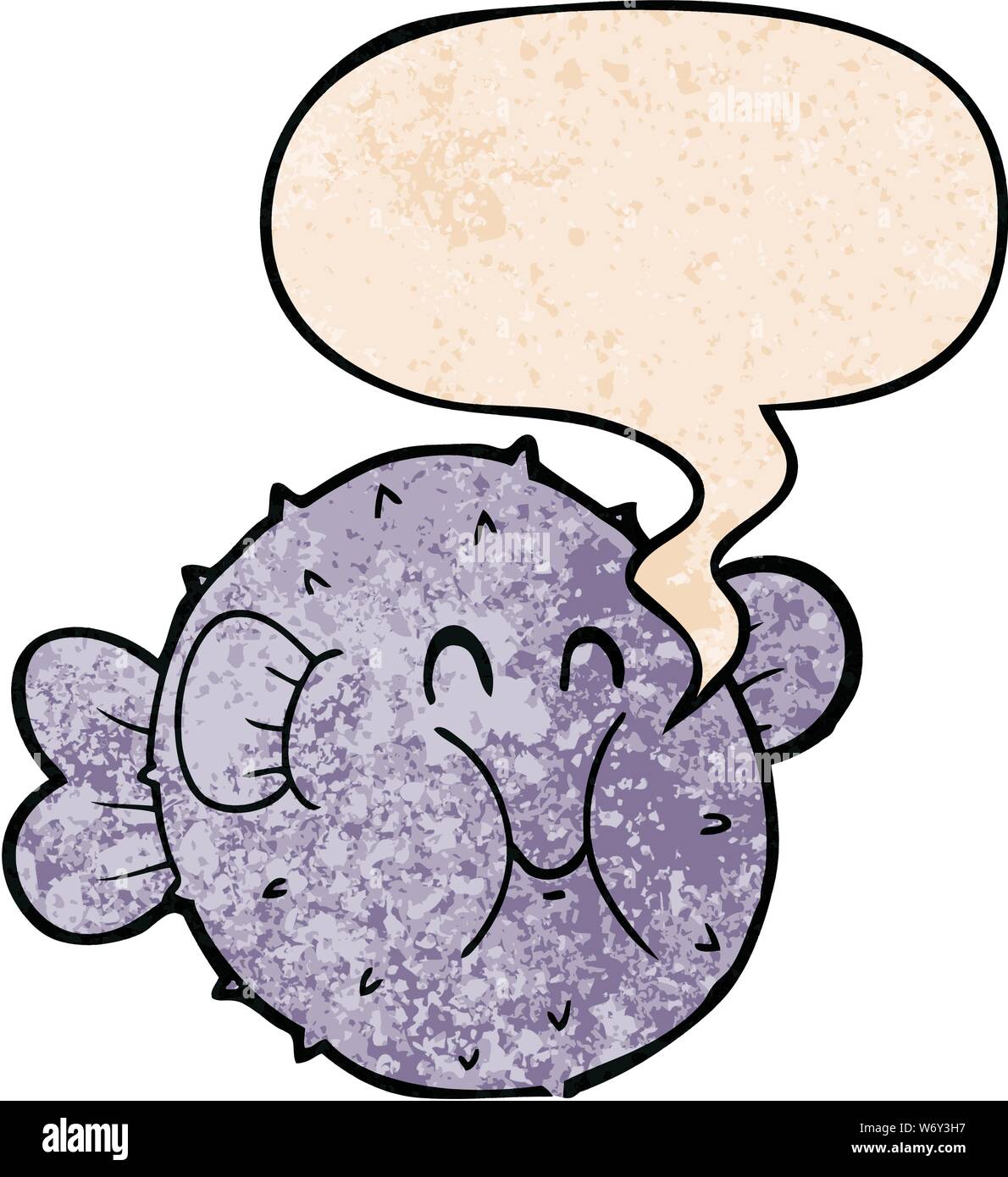 cartoon puffer fish with speech bubble in retro texture style Stock ...
