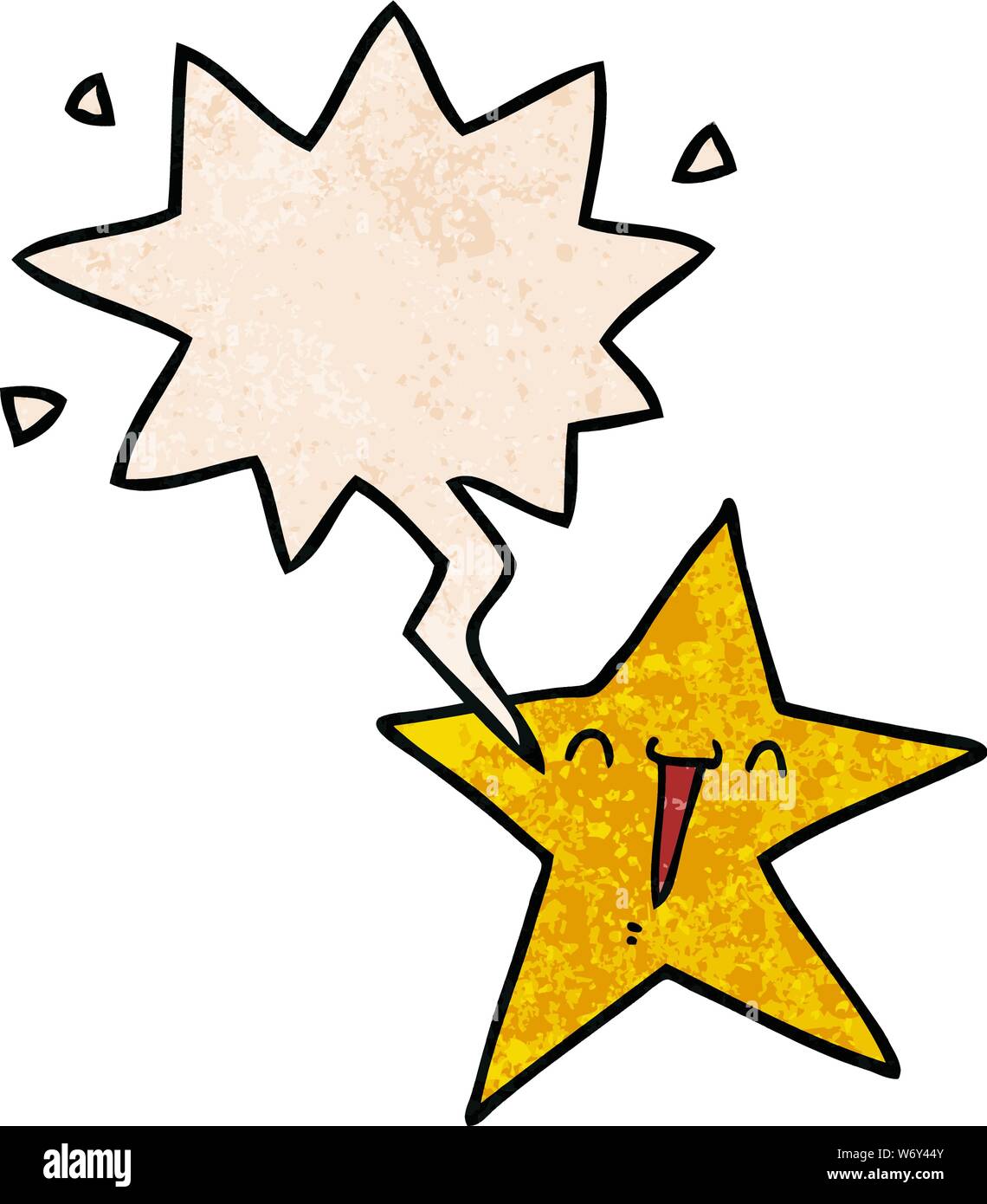 happy cartoon star with speech bubble in retro texture style Stock ...