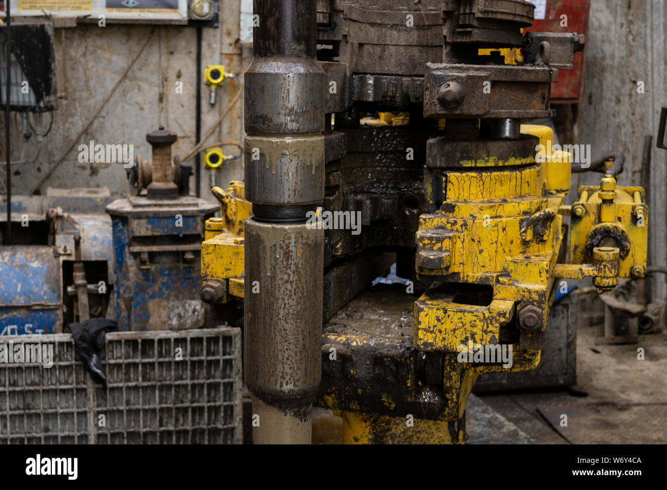 A view for drill pipe connection. View of drilling top drive system on ...