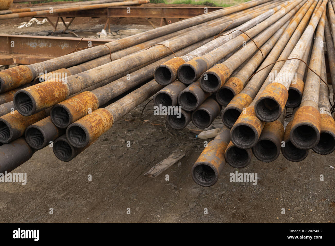 Drilling pipe. Rusty drill pipes were drilled in the well section ...