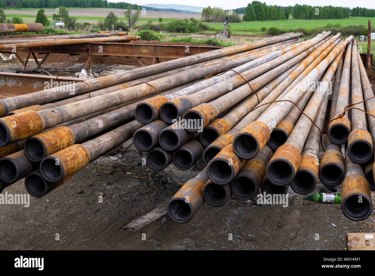 Oil Drill pipe. Rusty drill pipes were drilled in the well section ...