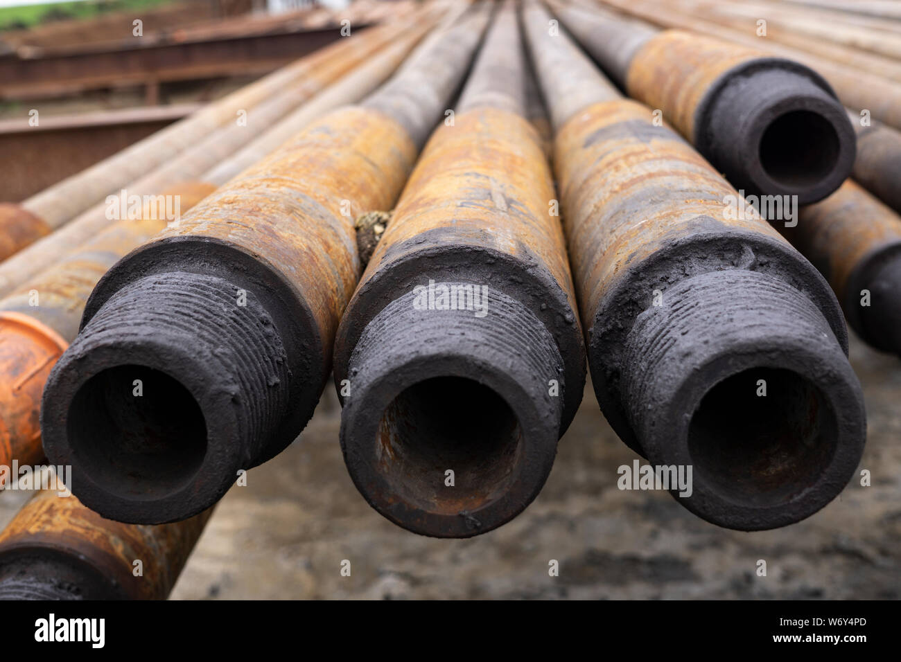 Drilling pipe. Rusty drill pipes were drilled in the well section ...