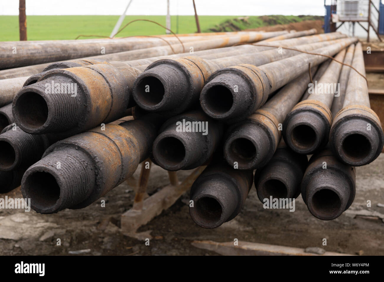 Drilling pipe. Rusty drill pipes were drilled in the well section ...
