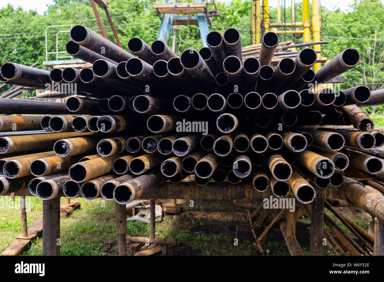 Oil Drill pipe. Rusty drill pipes were drilled in the well section ...