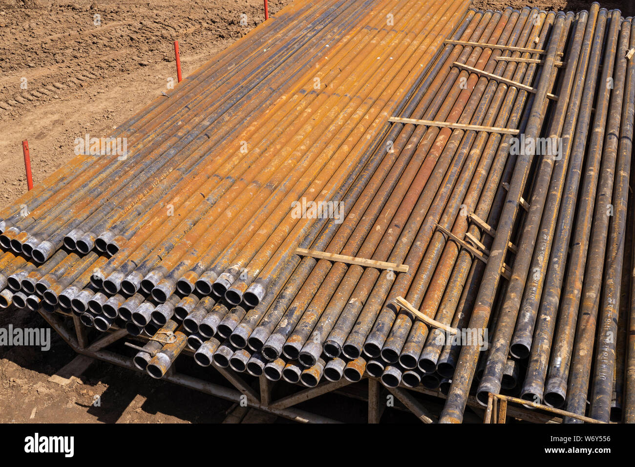 Oil Drill pipe. Rusty drill pipes were drilled in the well section ...