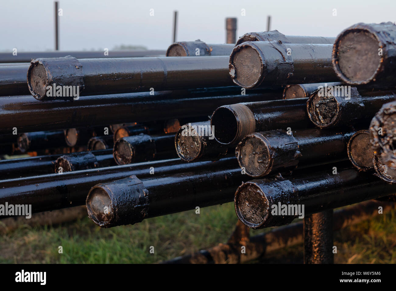 Oil Drill pipe. Rusty drill pipes were drilled in the well section ...
