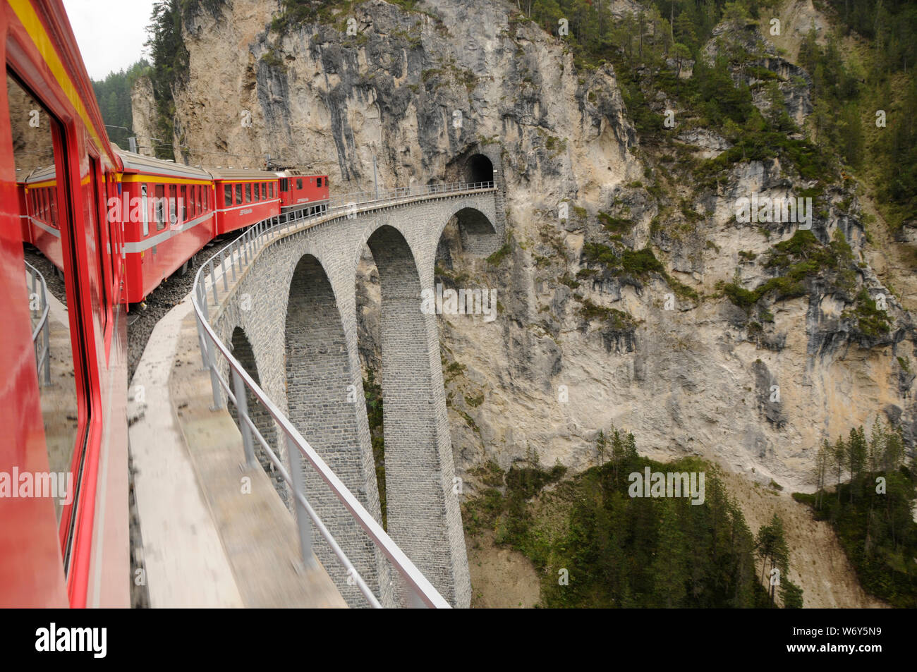 The "Landwasserviadukt" near Filisur in canton Graubünden is the most ...