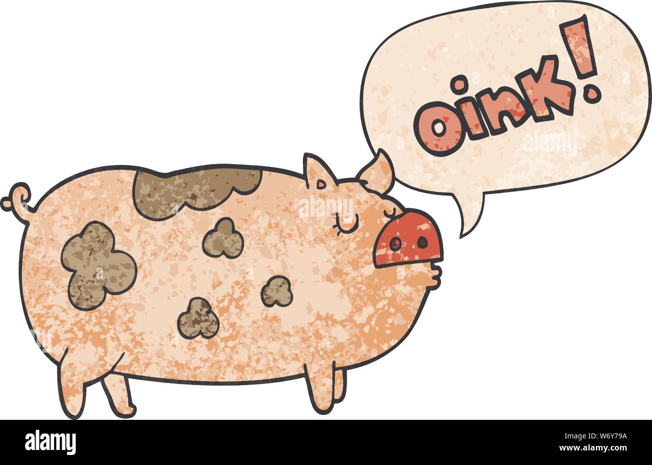 cartoon oinking pig with speech bubble in retro texture style Stock ...