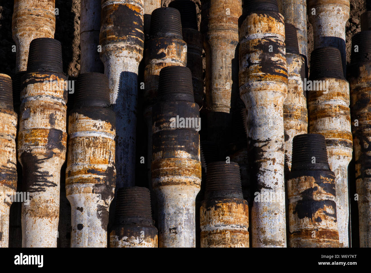 Oil Drill pipe. Rusty drill pipes were drilled in the well section ...