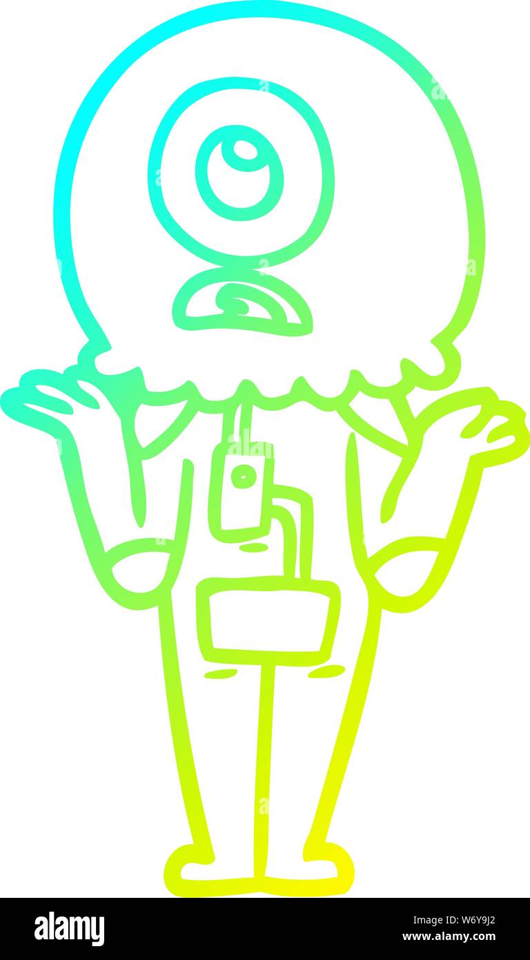cold gradient line drawing of a cartoon cyclops alien spaceman ...