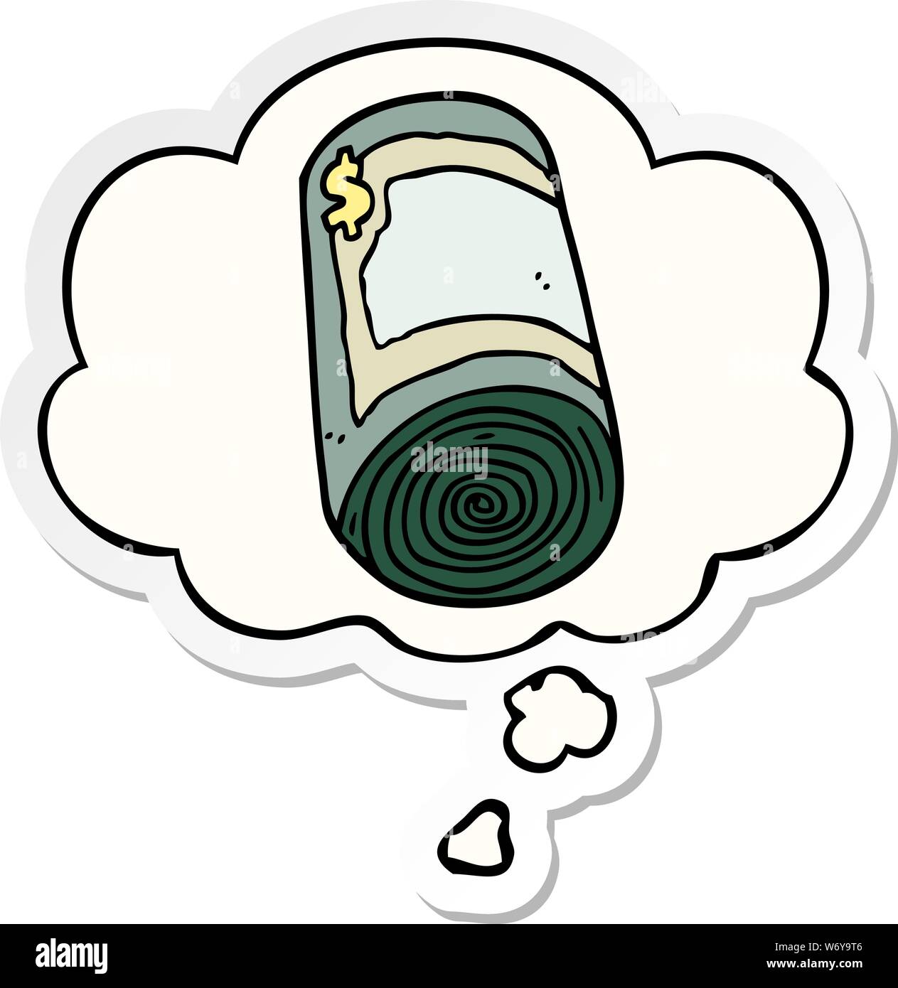 cartoon roll of money with thought bubble as a printed sticker Stock ...