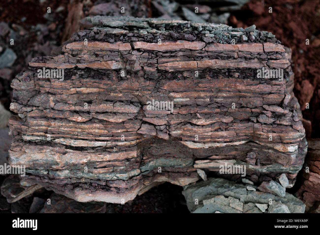 Soil cut-sandstone, stones, clay, sand structure and layers. slice of ...