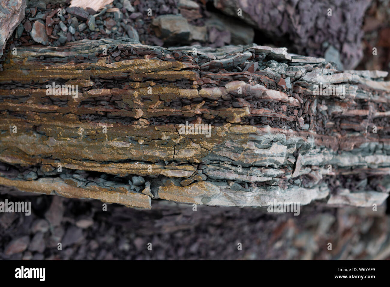 Soil cut-sandstone, stones, clay, sand structure and layers. slice of ...