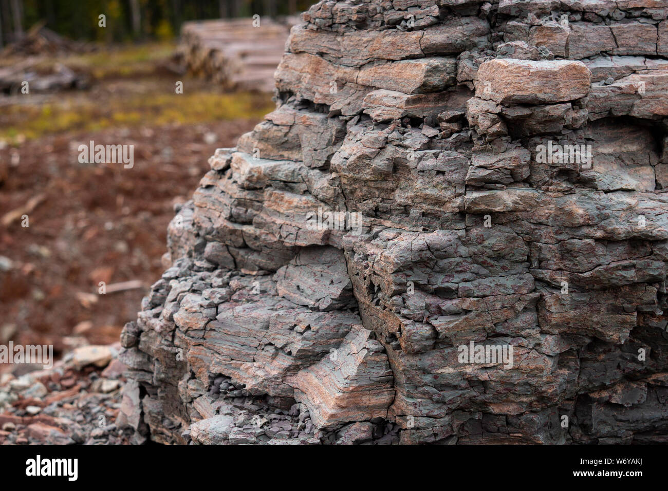 Soil cut-sandstone, stones, clay, sand structure and layers. slice of ...