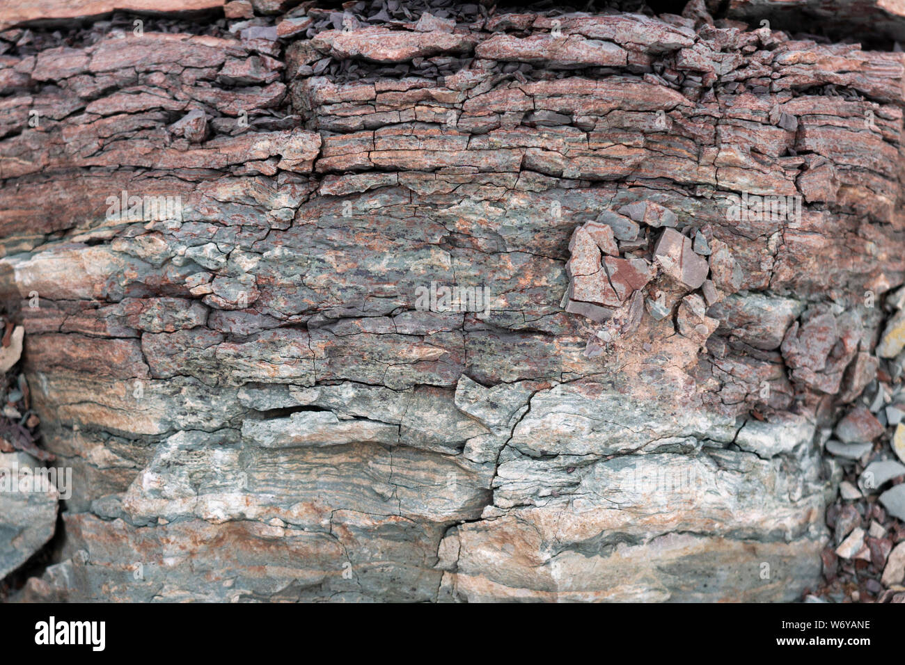 Soil cut-sandstone, stones, clay, sand structure and layers. slice of ...