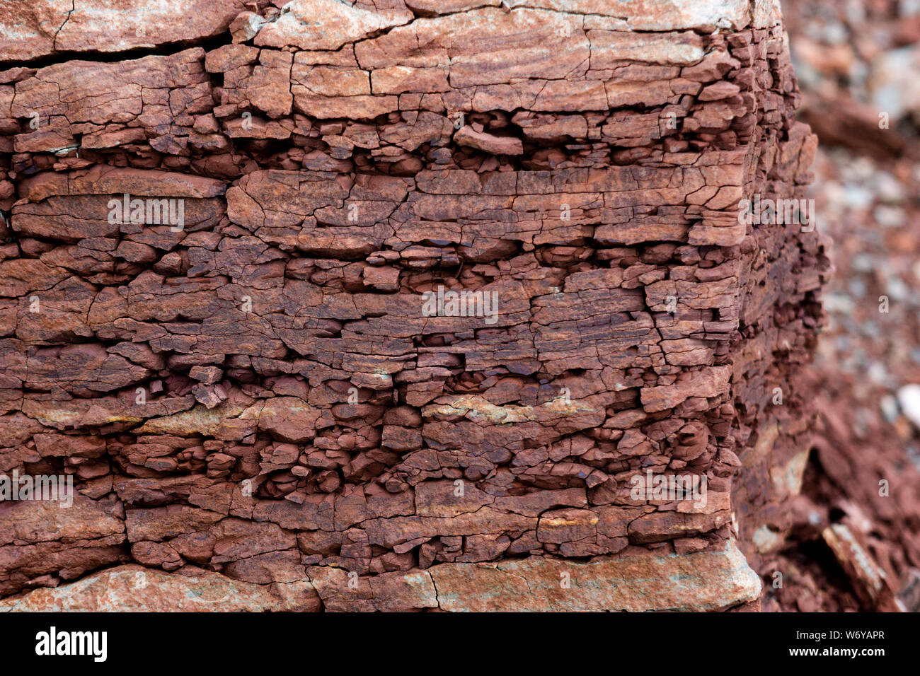 Soil cut-sandstone, stones, clay, sand structure and layers. slice of ...