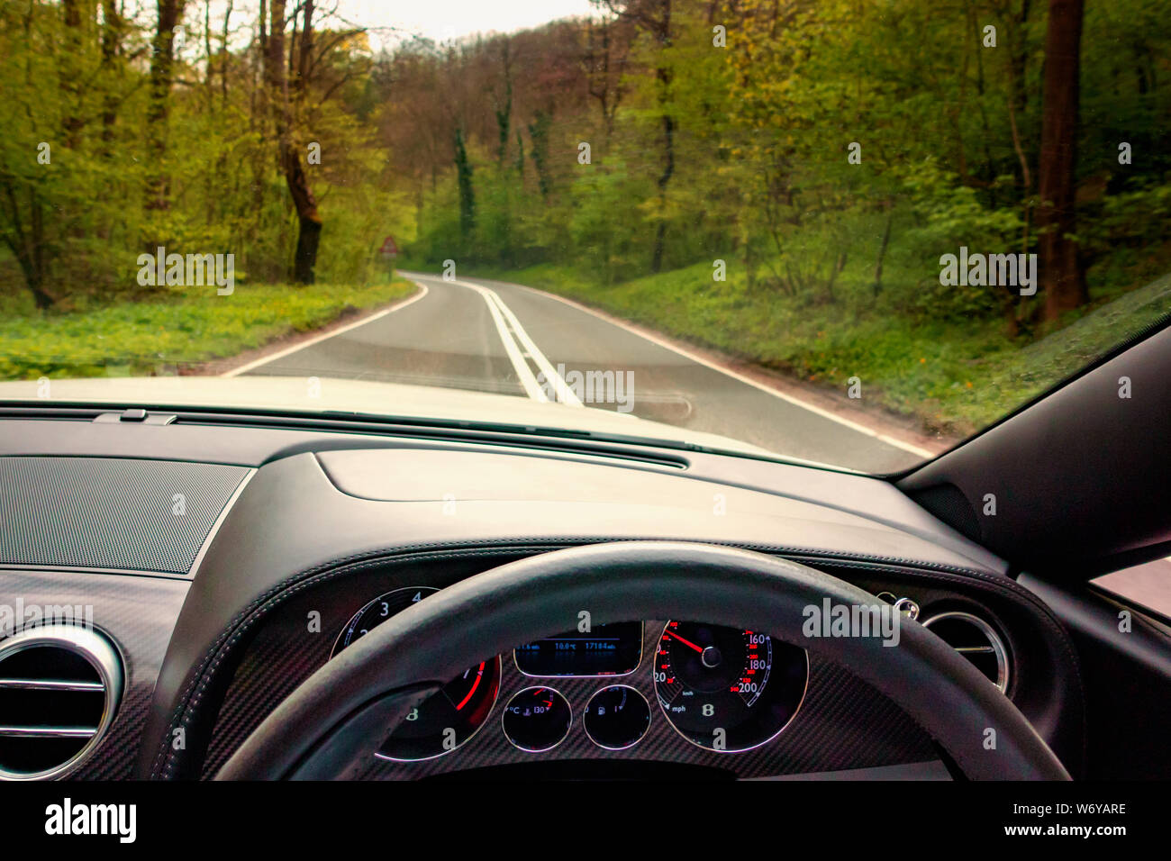 Drivers view through the windscreen of a Bentley Continental GTC ...
