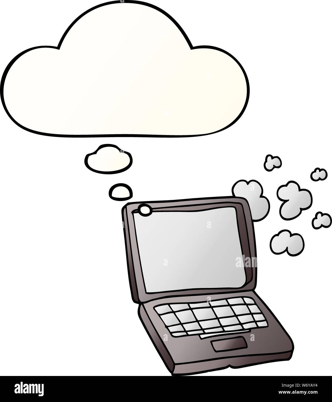cartoon laptop computer with thought bubble in smooth gradient style ...