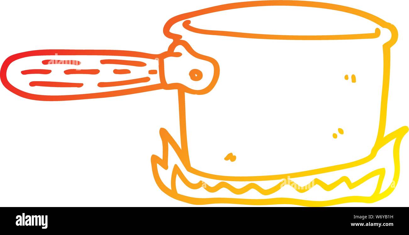 warm gradient line drawing of a cartoon cooking pan Stock Vector Image ...