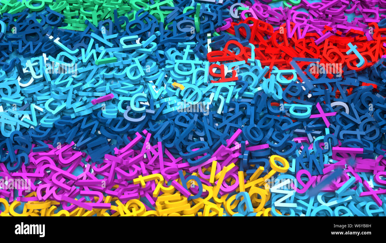 3d render Colorful letters falling to the ground Stock Photo - Alamy